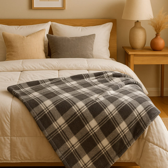 Manta escocesa gris decorativa para cama o sofá | Bohemik